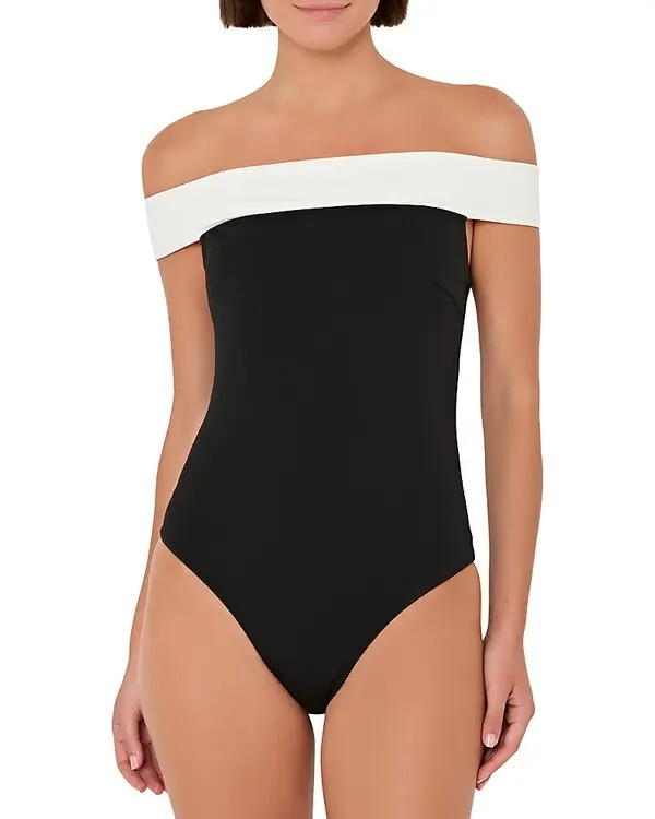 MILLY Off-the-shoulder One Piece Swimsuit - Black/white
