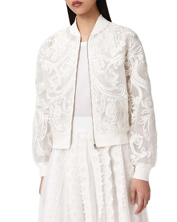 ALLSAINTS Jade Embellished Bomber Jacket - White