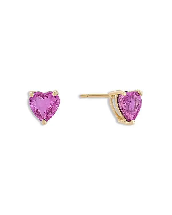 Lana Jewelry 14k Yellow Pink Sapphire Heart Stud Earrings - Gold