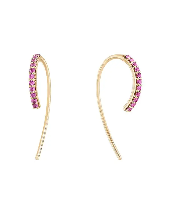 Lana Jewelry 14k Yellow Gold Pink Sapphire Threader Earrings - Pink/gold