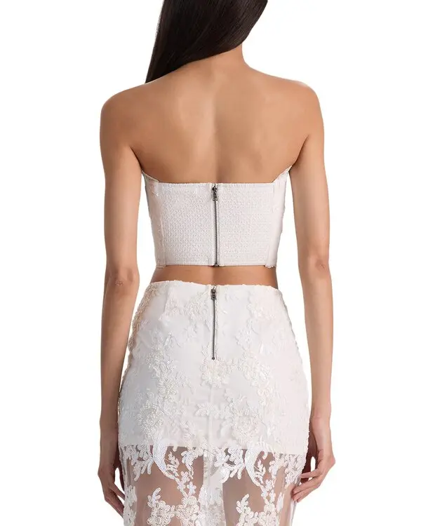 Alice + Olivia Ceresi Embellished Lace Strapless Crop Top