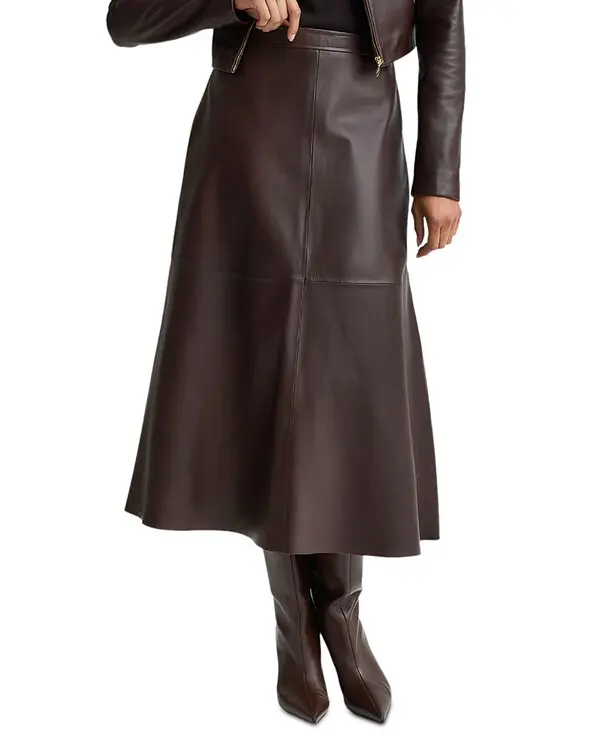 St. John Soft Nappa Leather Midi Skirt