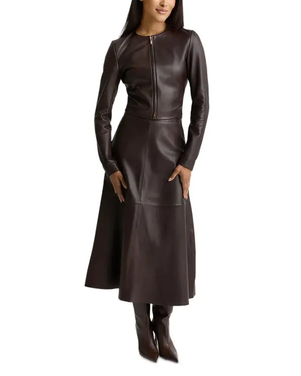 St. John Soft Nappa Leather Midi Skirt