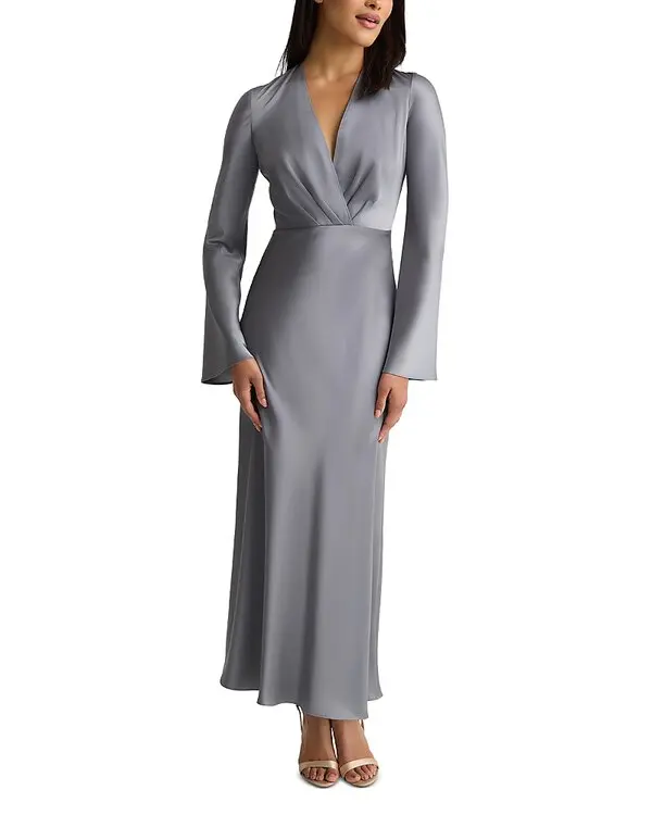 St. John Satin Deep V Crossover Dress
