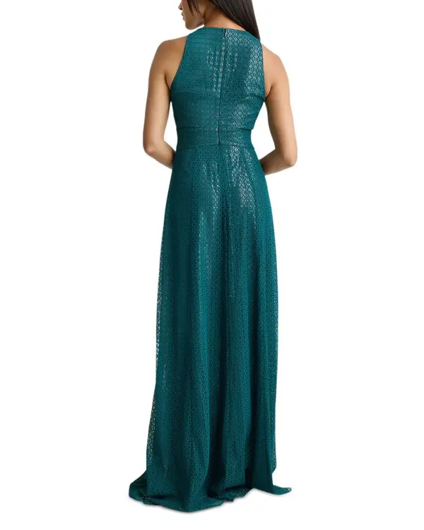 St. John Lace Overlay Metallic Gown - Emerald