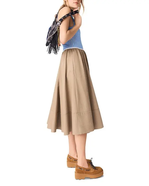 Maje Midi Cotton A-line Skirt