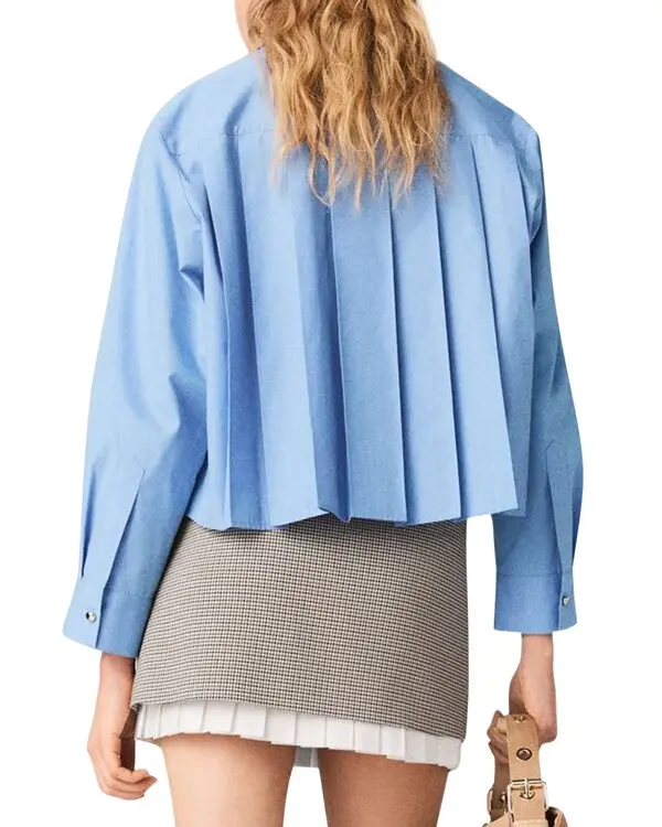 Maje Pleated Skirt With Poplin Details - Brown Checks