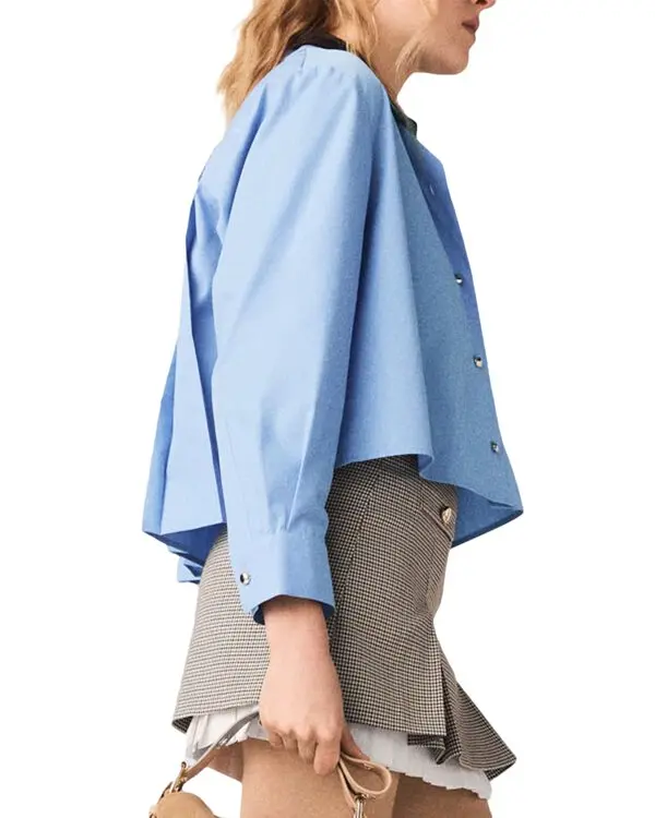 Maje Pleated Skirt With Poplin Details - Brown Checks