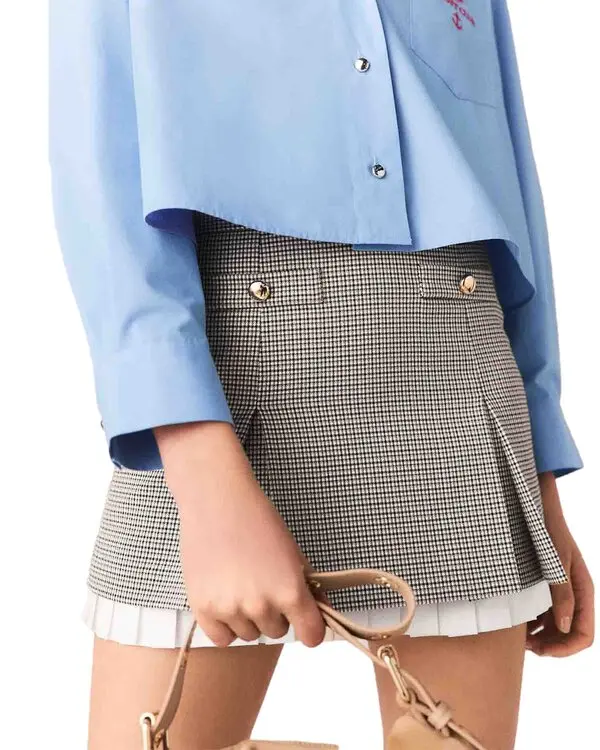 Maje Pleated Skirt With Poplin Details - Brown Checks