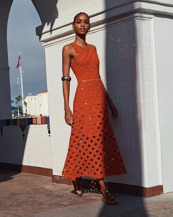 Maje Crochet Midi Dress With Embellishments