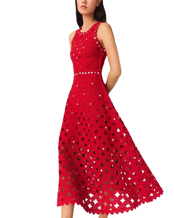 Maje Crochet Midi Dress With Embellishments