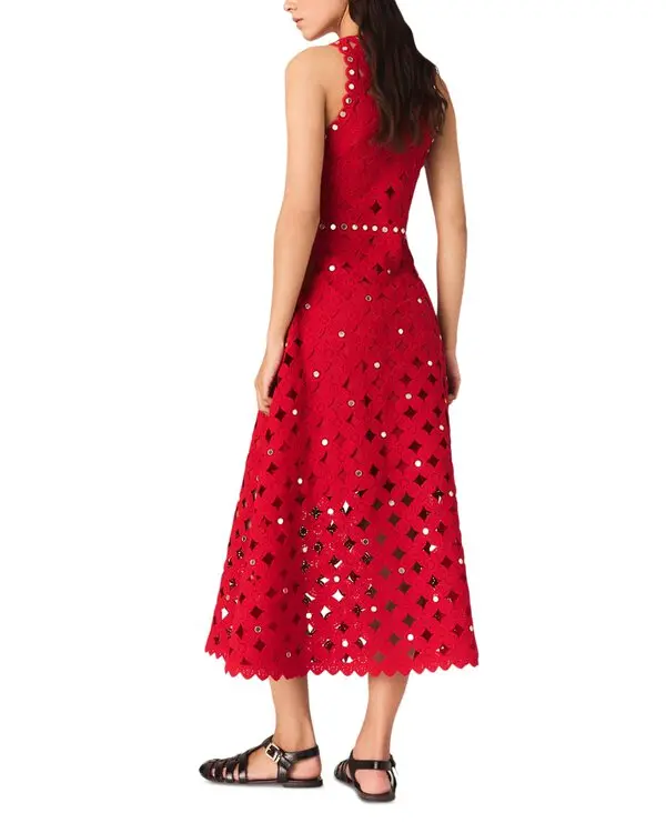 Maje Crochet Midi Dress With Embellishments