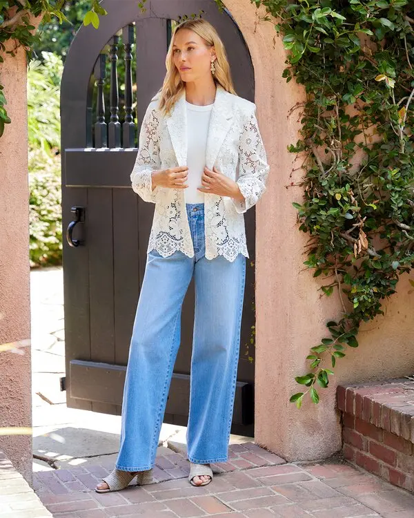 Karen Kane Floral Lace Scallop Edge Blazer