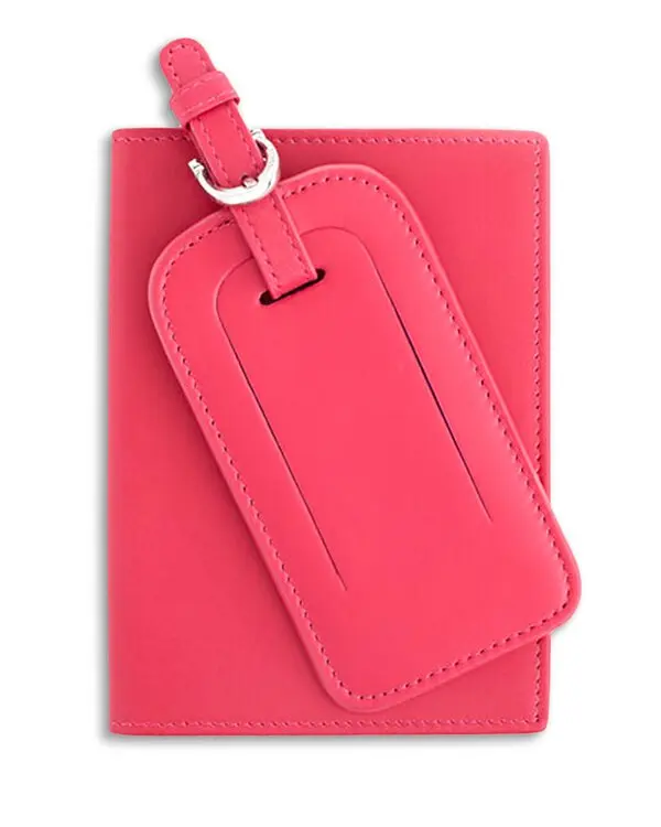 ROYCE NEW YORK Rfid Passport Case Luggage Tag Travel Set - Magenta