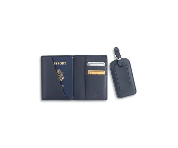 ROYCE NEW YORK Rfid Passport Case Luggage Tag Travel Set - Navy Blue
