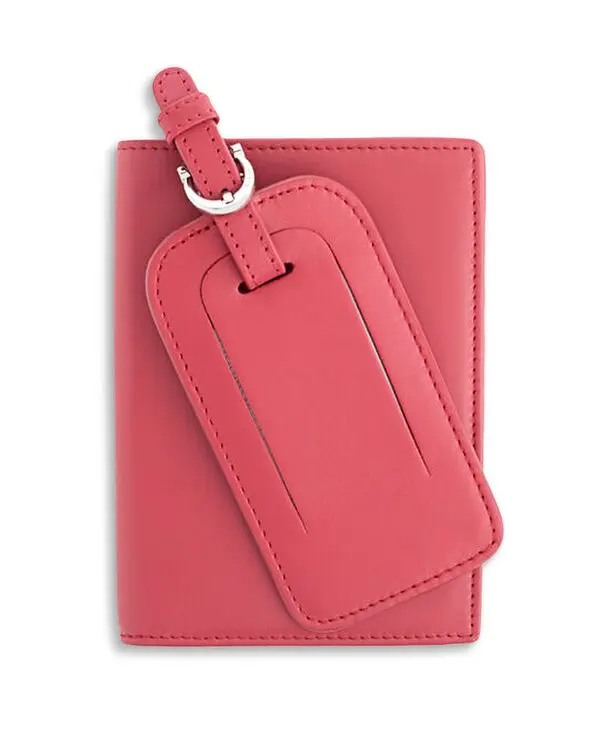 ROYCE NEW YORK Rfid Passport Case Luggage Tag Travel Set - Red