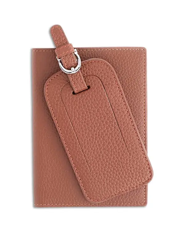 ROYCE NEW YORK Rfid Passport Case Luggage Tag Travel Set - Tan
