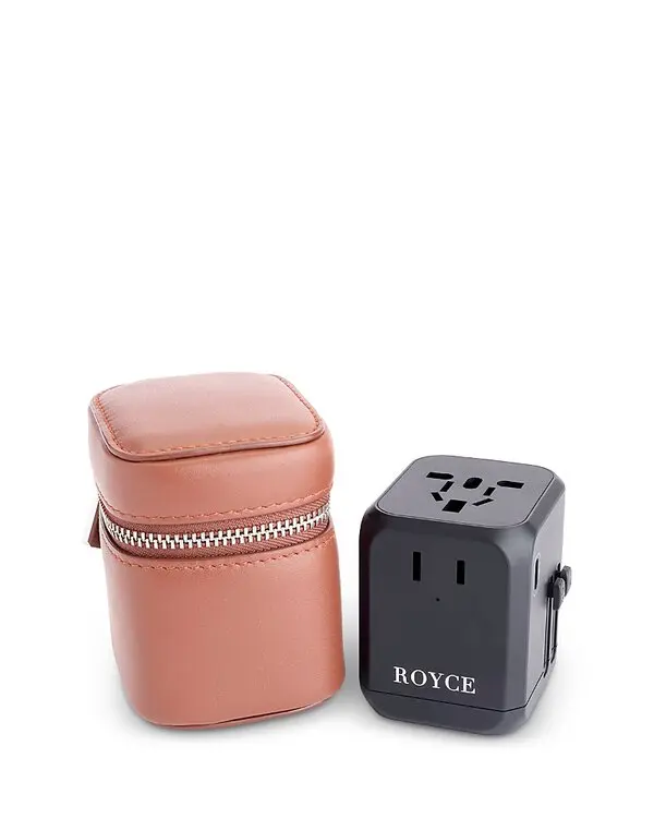 ROYCE NEW YORK International Travel Adapter & Leather Case - Tan