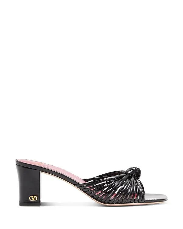 Valentino Garavani Knot Detailing Leather Slide Sandals - Black
