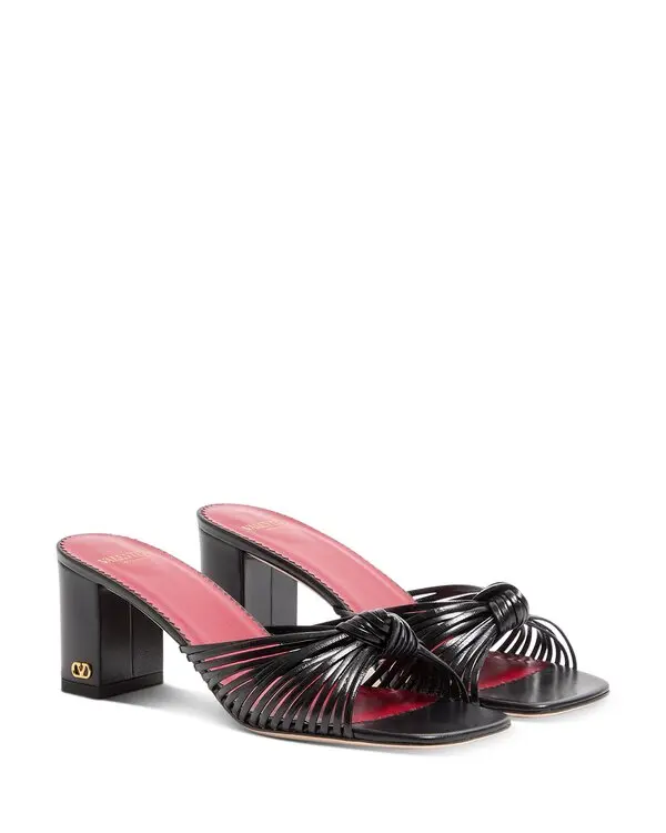 Valentino Garavani Knot Detailing Leather Slide Sandals - Black