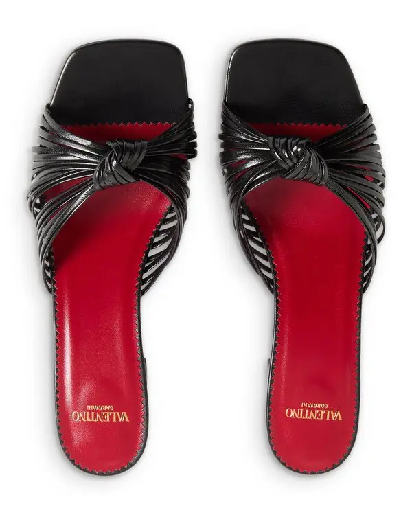 Valentino Garavani Knot Detailing Leather Slide Sandals - Black