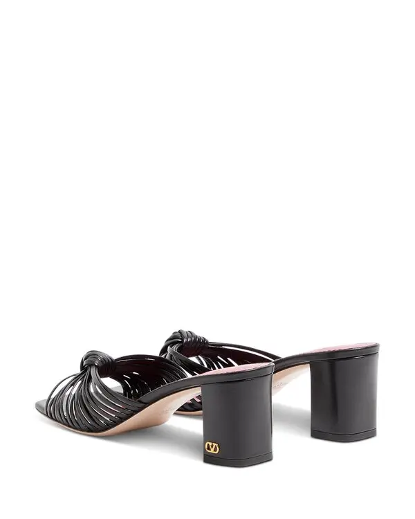 Valentino Garavani Knot Detailing Leather Slide Sandals - Black