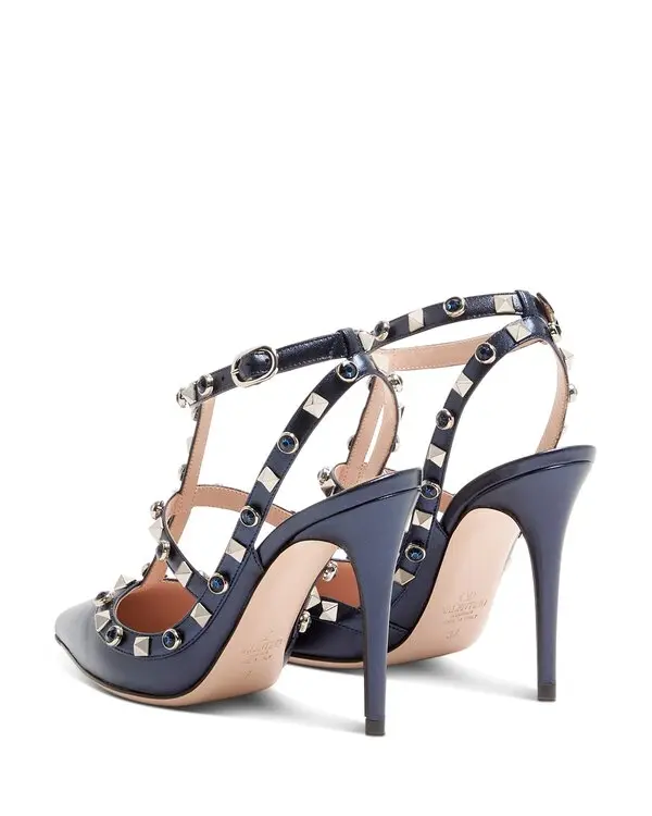 Valentino Garavani Rockstud Embellished Leather Pumps - Navy