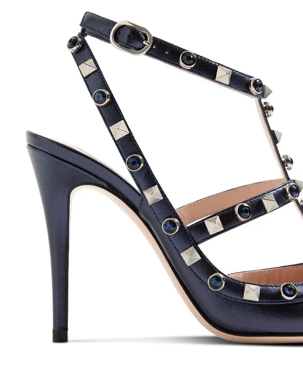 Valentino Garavani Rockstud Embellished Leather Pumps - Navy