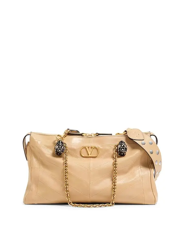 Valentino Garavani Panthea Nappa Leather Vlogo Shoulder Bag - Beige