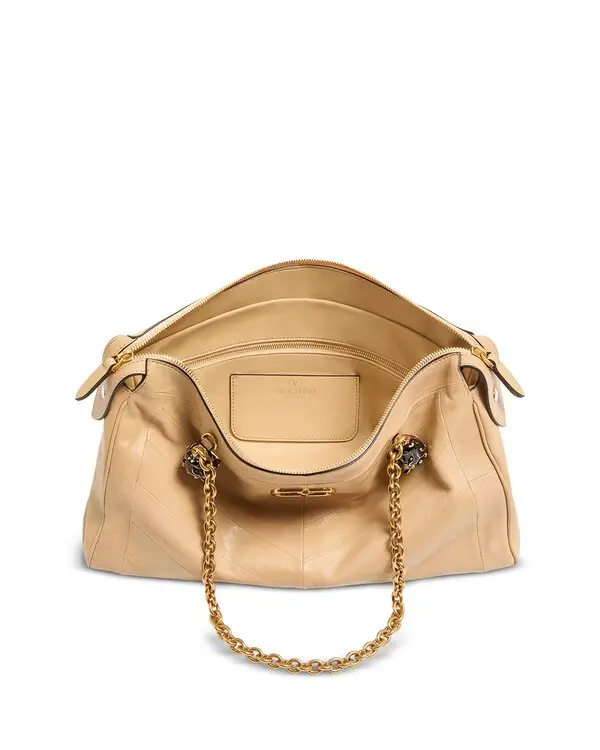 Valentino Garavani Panthea Nappa Leather Vlogo Shoulder Bag - Beige