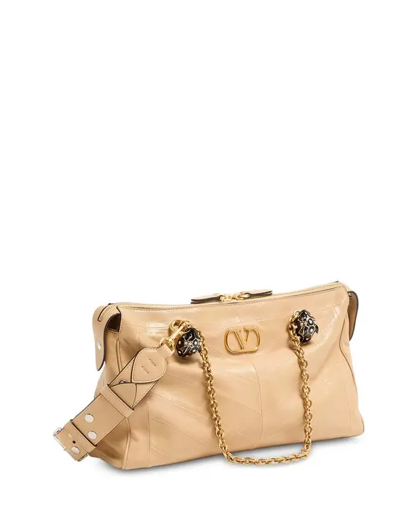 Valentino Garavani Panthea Nappa Leather Vlogo Shoulder Bag - Beige
