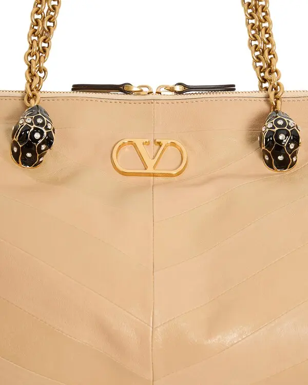 Valentino Garavani Panthea Nappa Leather Vlogo Shoulder Bag - Beige