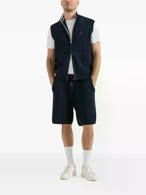 Brunello Cucinelli Cotton And Silk French-terry Double-knit Bermuda Shorts With Logo - Blue
