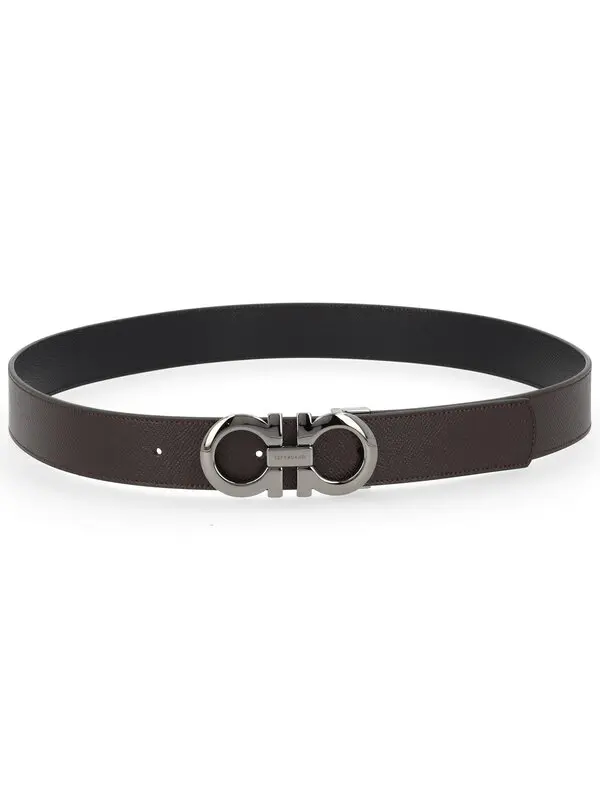FERRAGAMO Reversible "hooks" Belt - Dark Brown