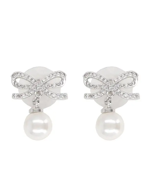 SELF-PORTRAIT Bow Pearl" Earrings - Silver