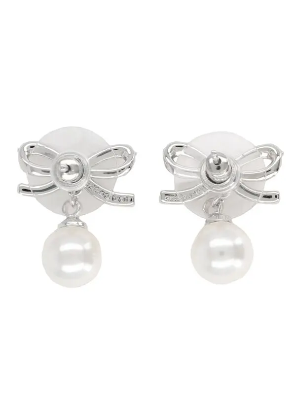SELF-PORTRAIT Bow Pearl Earrings - Silver