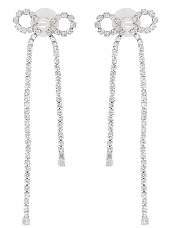 SELF-PORTRAIT Crystal Bow Drop Earrings - Silver