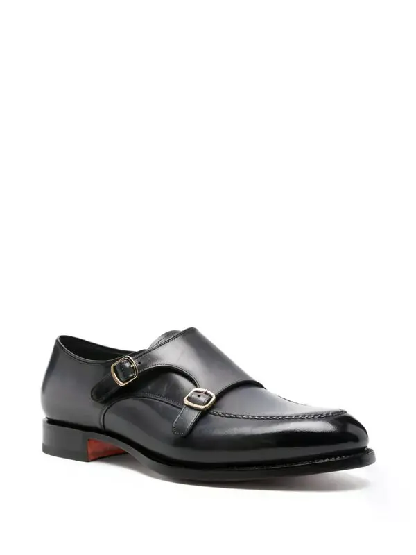 Santoni Buckle-strap Leather Monk Shoes