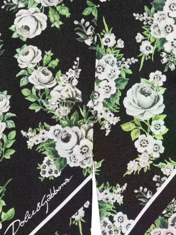 Dolce & Gabbana Small Flower Bouquet-print Silk Twill Bandeau - Black