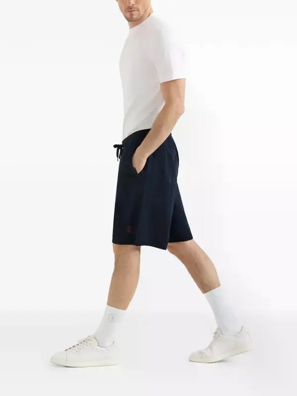Brunello Cucinelli Cotton And Silk French-terry Double-knit Bermuda Shorts With Logo - Blue