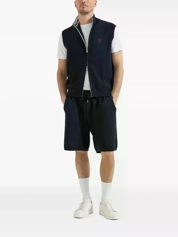 Brunello Cucinelli Cotton And Silk French-terry Double-knit Bermuda Shorts With Logo - Blue