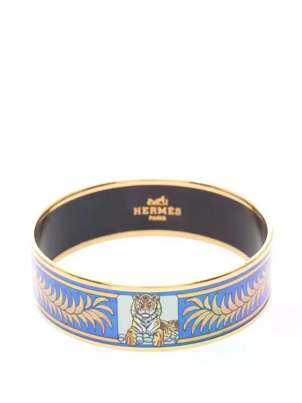 Hermès 1990-2010 Wide Enamel Tiger Cloisonne Bangle Gm Costume Bracelet - Blue