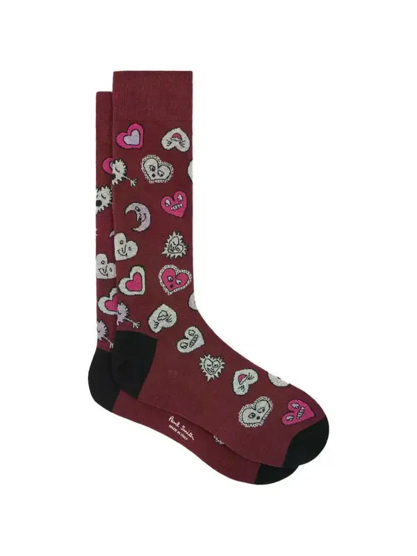 Paul Smith Heart And Moon-print Socks - Red