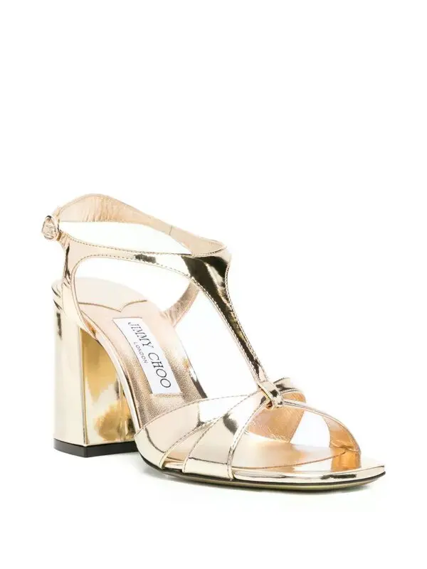JIMMY CHOO Kesia T-strap Leather Sandals - Gold