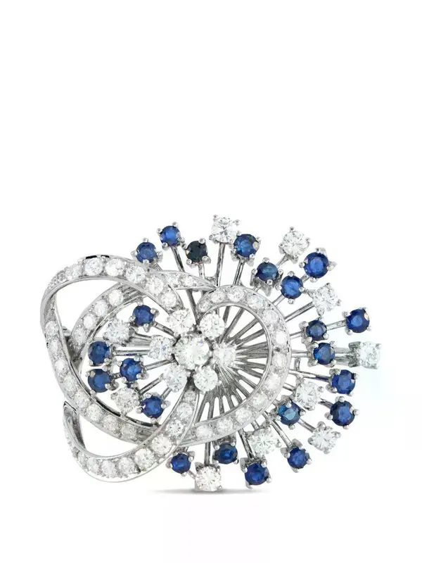 LB EXCLUSIVE Fan-shaped Diamond And Sapphire Brooch - Silver