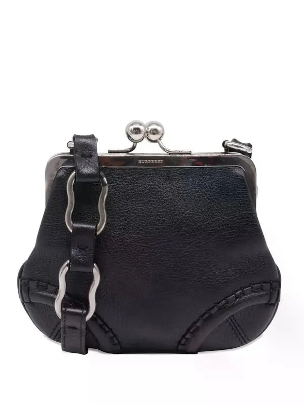 Burberry Kisslock Leather Cross Body Bag - Black