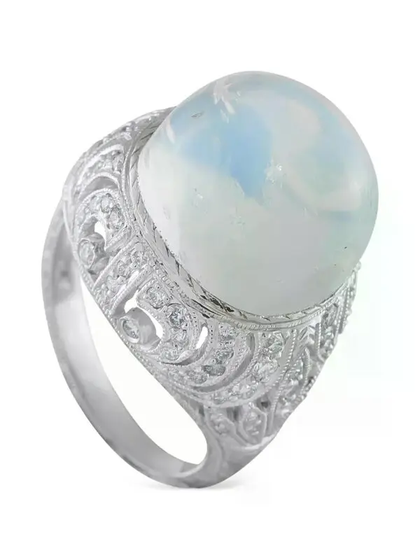 LB EXCLUSIVE Diamond And Moonstone Cocktail Ring - Silver