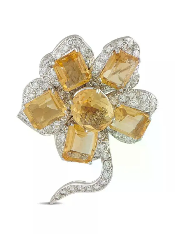 LB EXCLUSIVE Flower-shaped Diamond And Citrine Brooch - Silver