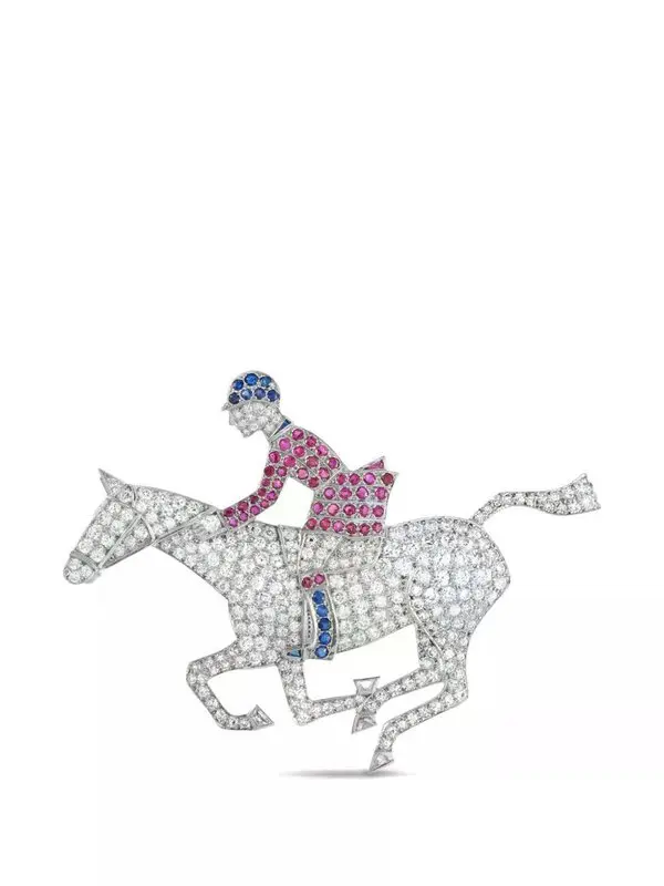 LB EXCLUSIVE Multi-stone Horse And Jockey Brooch - Silver