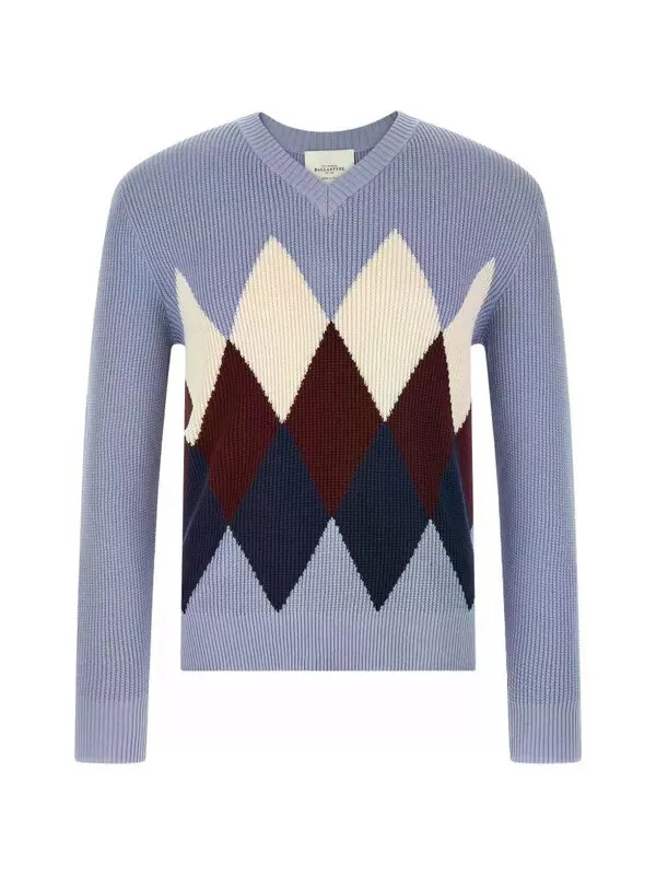 BALLANTYNE V-neck Argyle Sweater - Blue